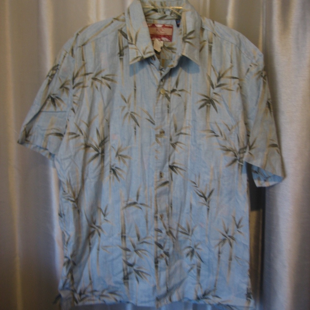 Rjc Men's Bamboo Blue/Green/White/Tan Hawaiian Shirt … - Gem